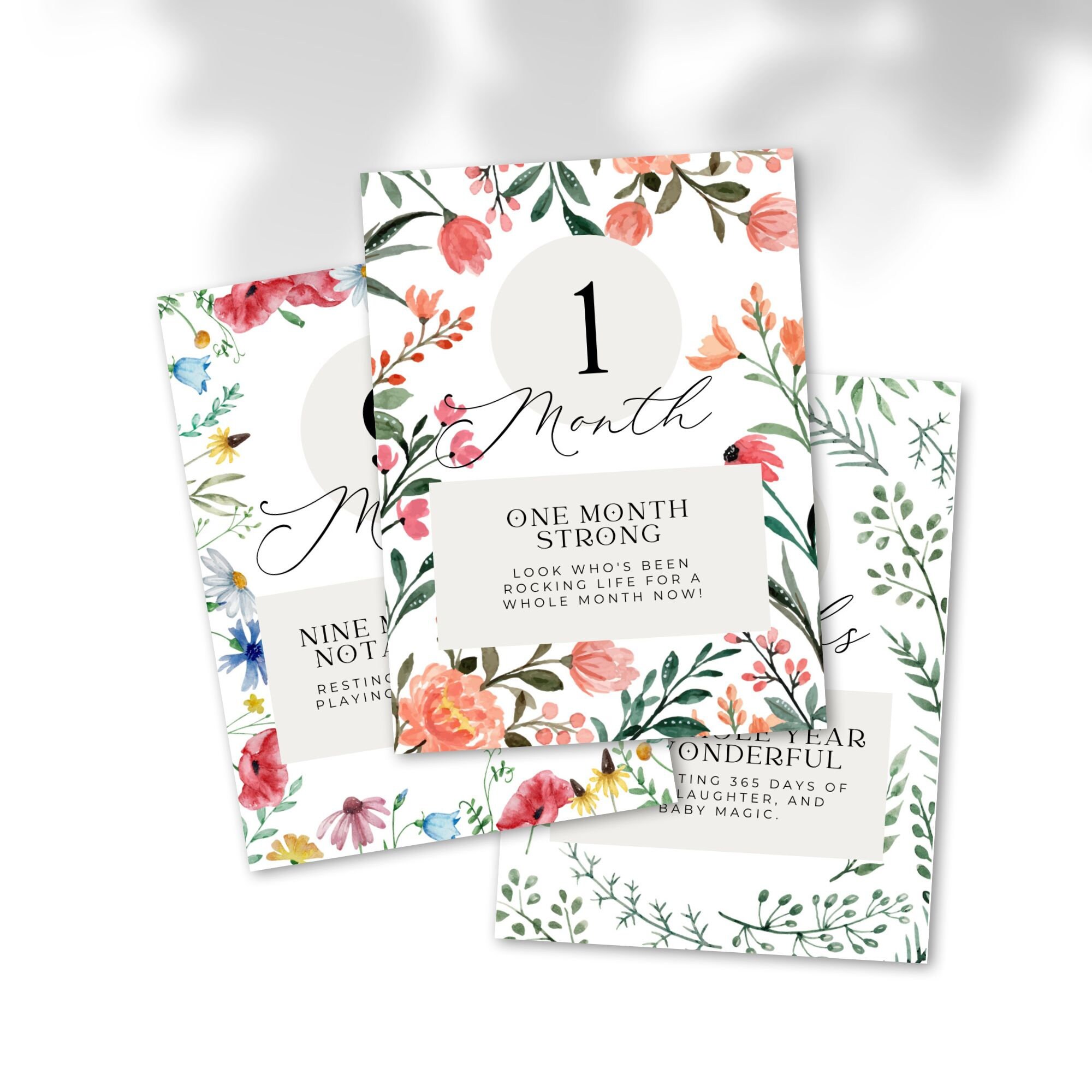 Printable Milestone Cards | Baby Milestone Cards Flowers | Monthly ...