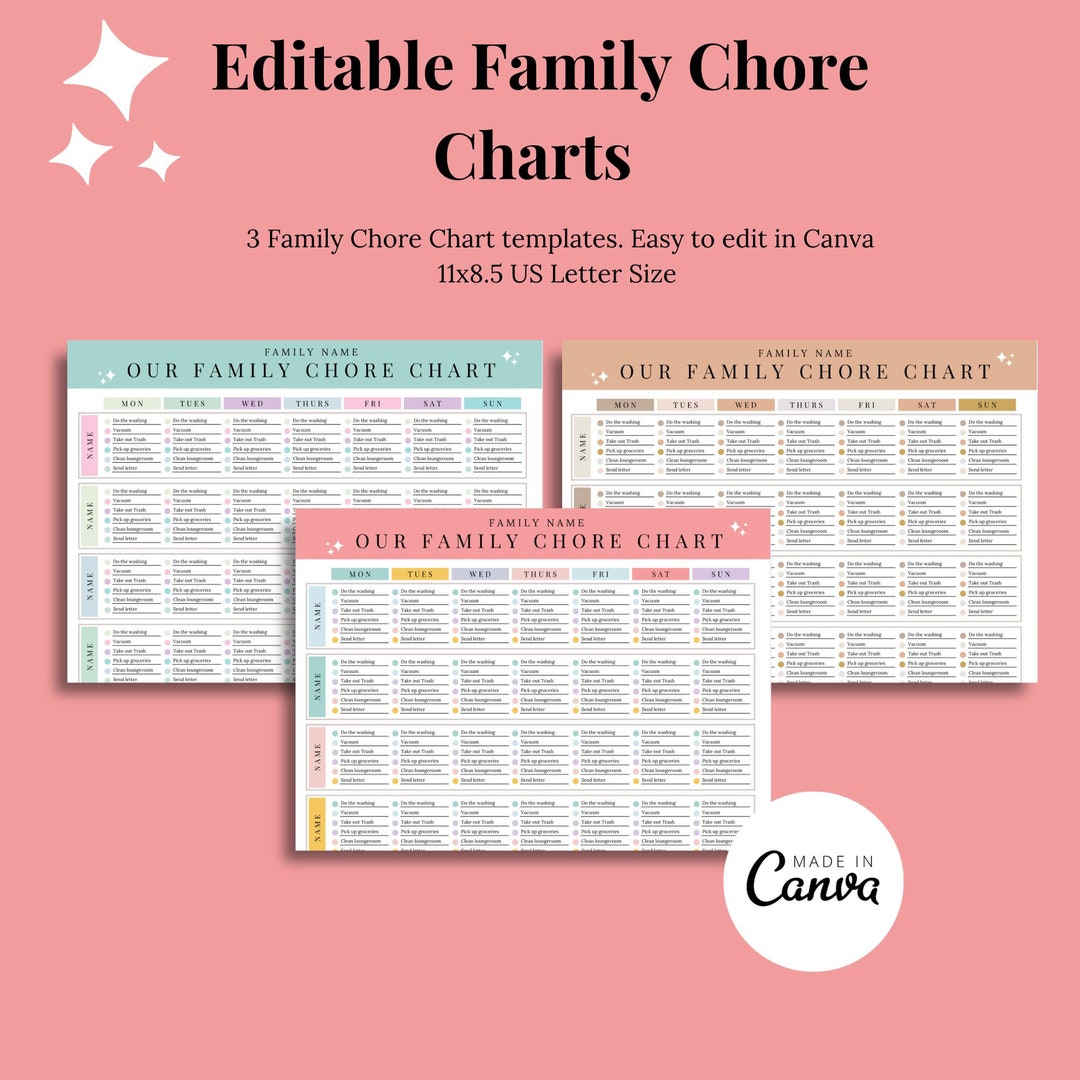 Editable Family Chore Chart | Family Planner Printable | Weekly Family ...