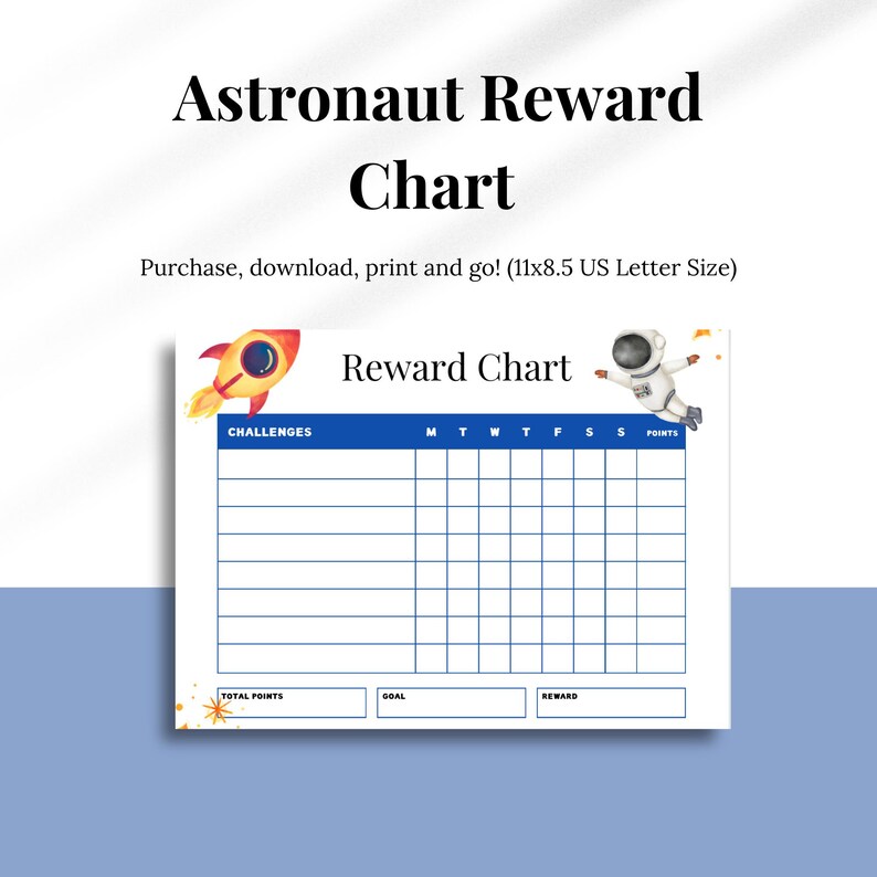 Astronaut Reward Chart | Printable Sticker Chart | Kids Chore Checklist ...