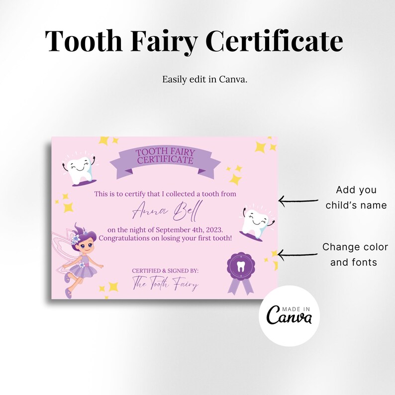 Editable Tooth Fairy Certificate Printable Tooth Fairy Receipt Template ...