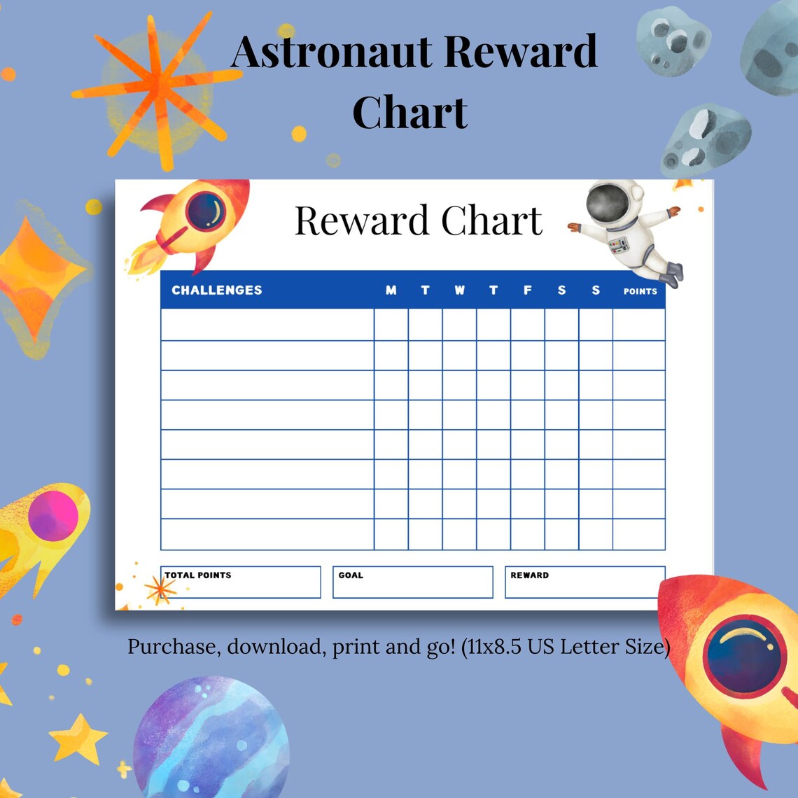 Astronaut Reward Chart | Printable Sticker Chart | Kids Chore Checklist ...