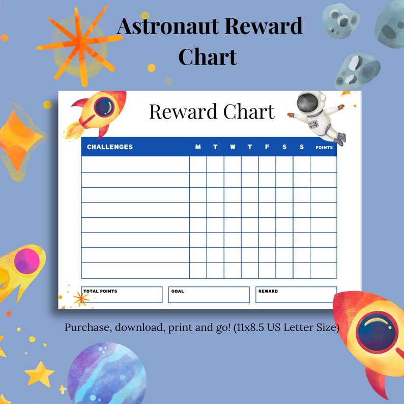 Astronaut Reward Chart | Printable Sticker Chart | Kids Chore Checklist ...