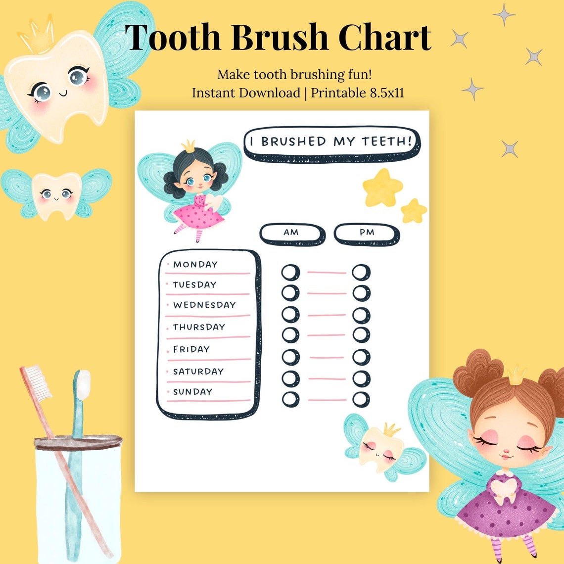 Brush Teeth Printable | Reward Chart Kids | Tooth Brushing Chart ...