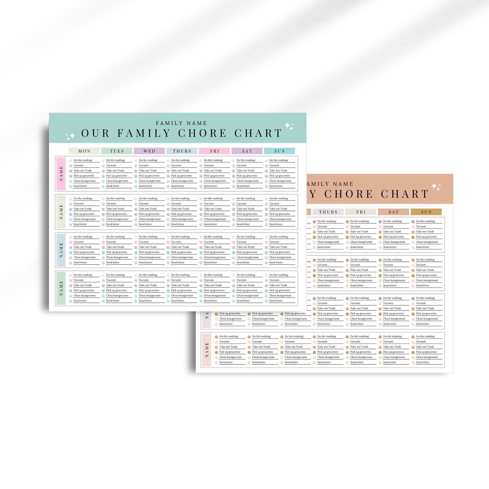 Editable Family Chore Chart | Family Planner Printable | Weekly Family ...