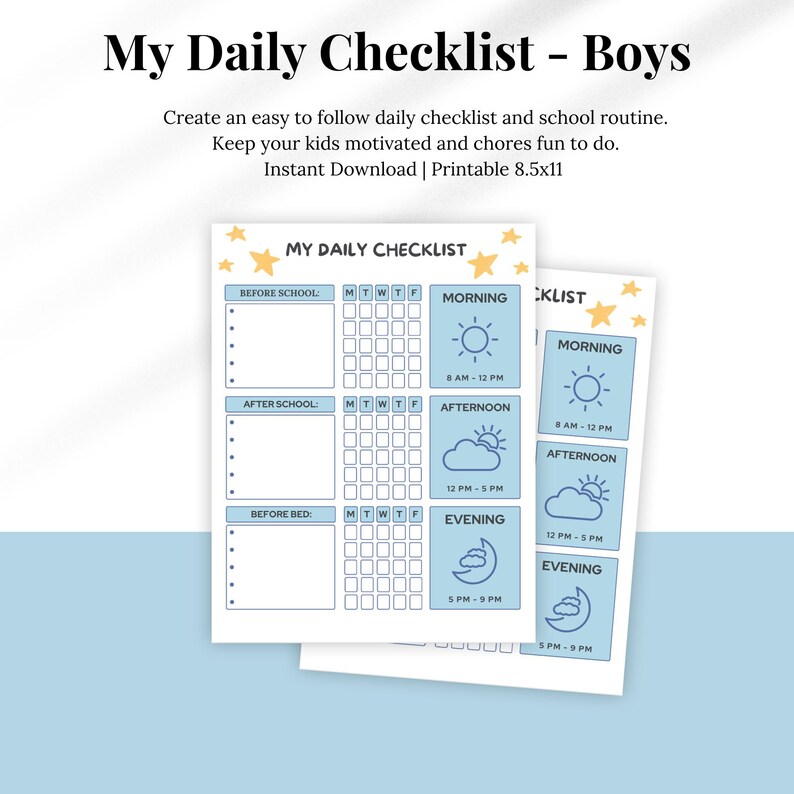 Kids Daily School Checklist | Printable Daily Routine | Daily Checklist ...