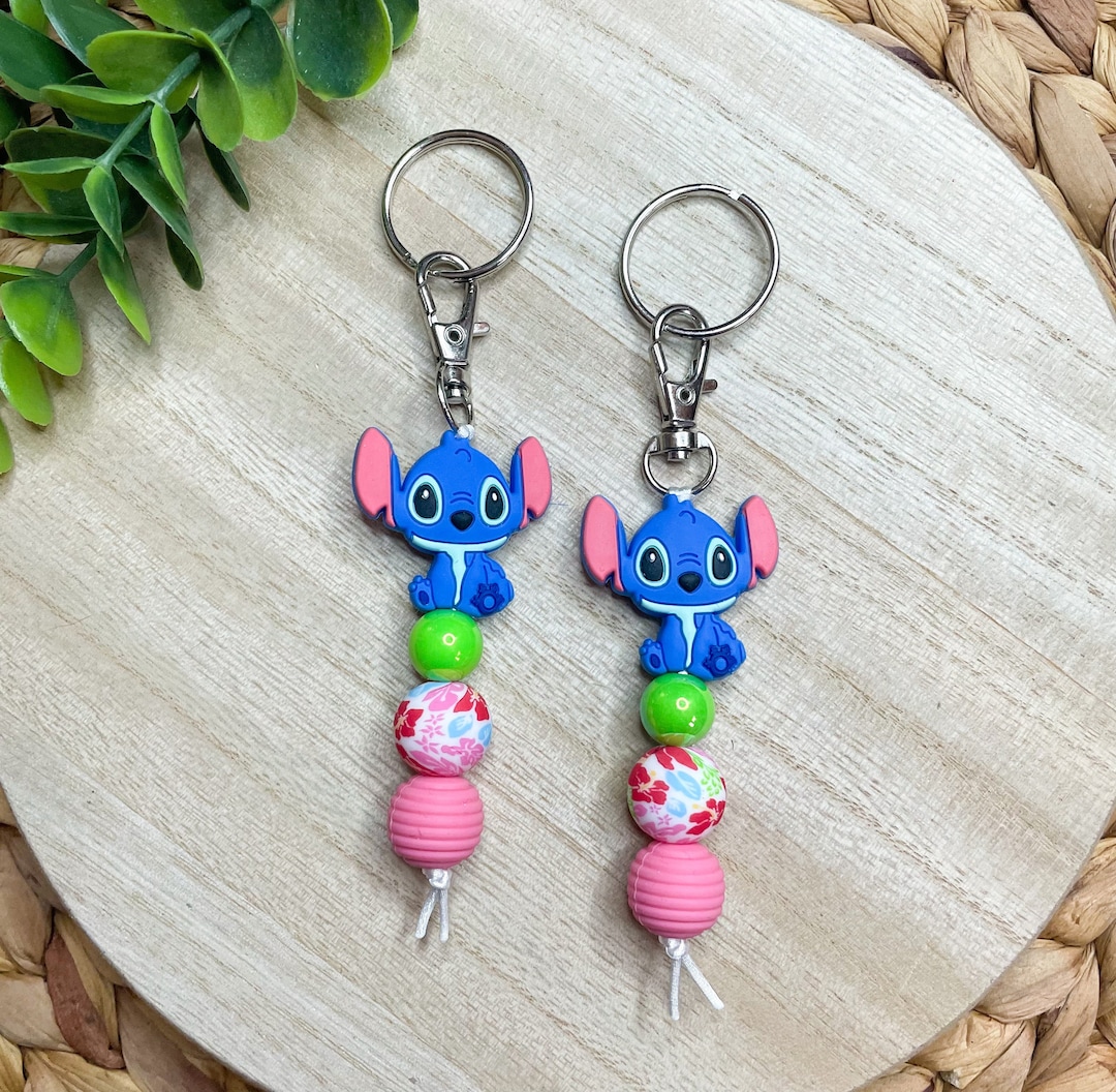 Stitch Keychain, Disney Keychain, Keychain, Bag Charm, Silicone Beaded ...