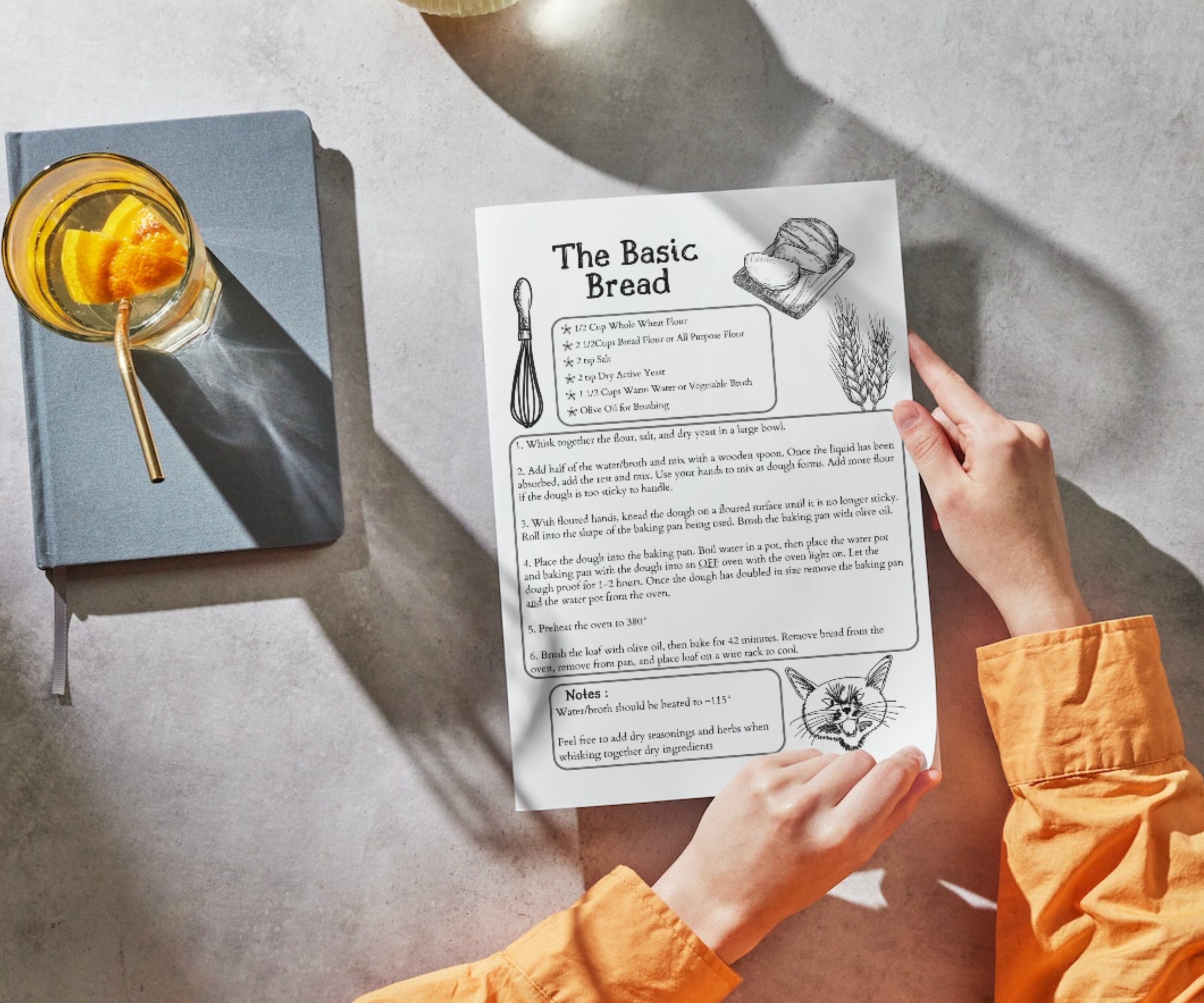 PRINTABLE RECIPE - Basic Bread Digital Download Recipe - PDF Color and ...