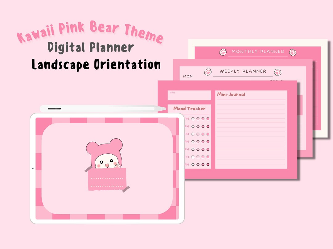Kawaii Pink Bear Digital Printable Undated Weekly Monthly Planner - Etsy