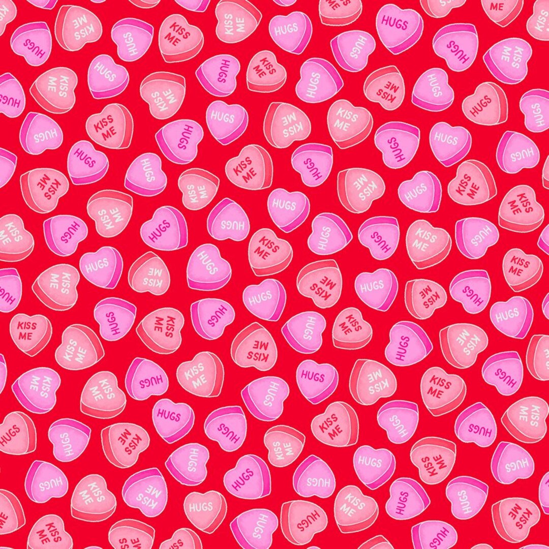 Red Candy Hearts, Hugs and Kisses by Kanvas Studio, 1/2 Yard - Etsy