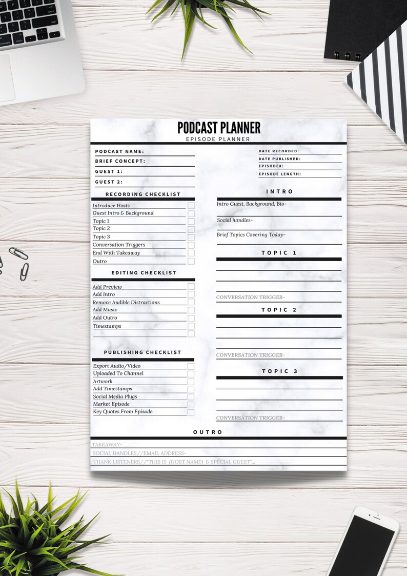 Podcast | Episode Checklist | Planner | A4 Printable | Podcast Planning ...
