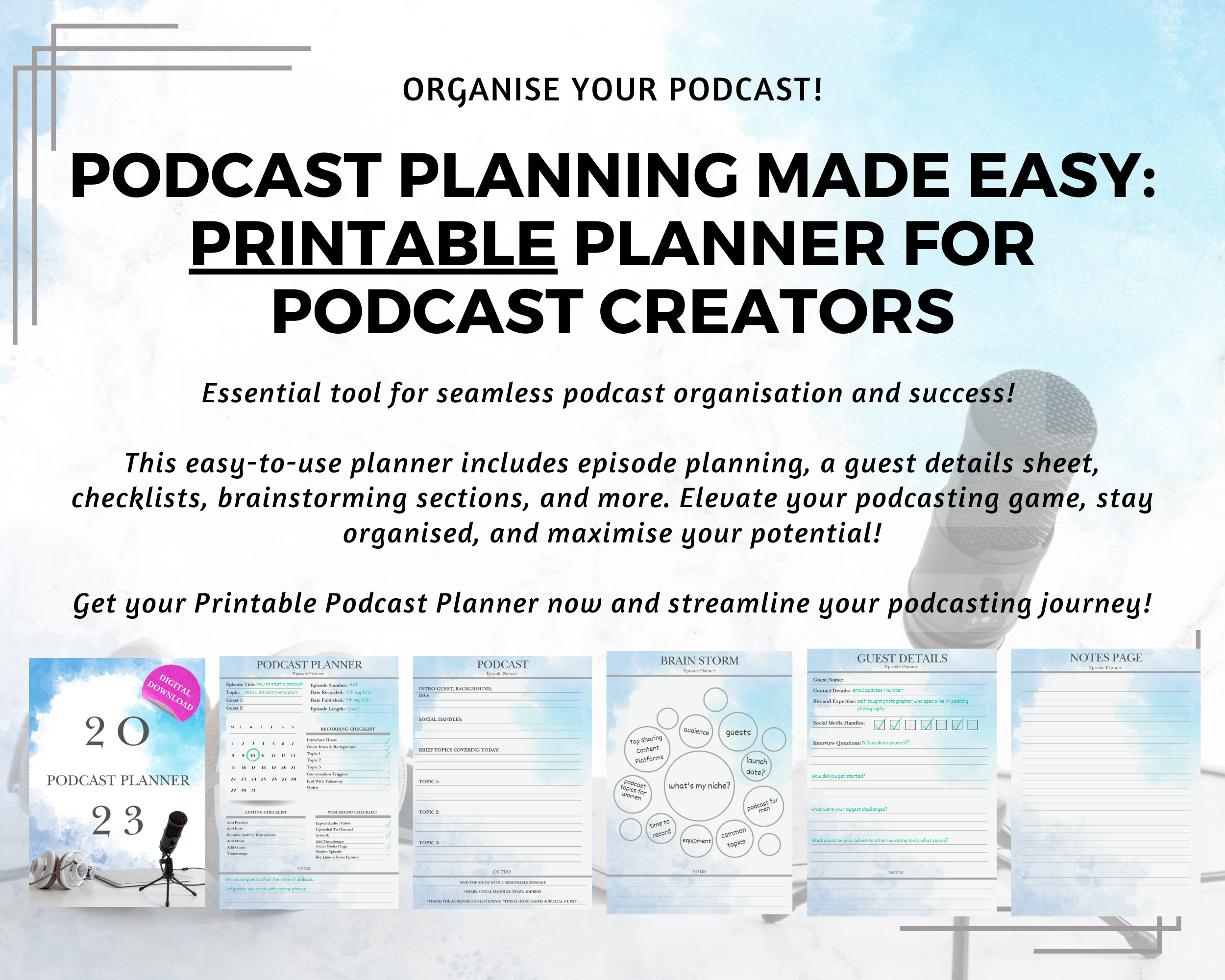 Podcast Planner Printable Digital Download A4 - Etsy