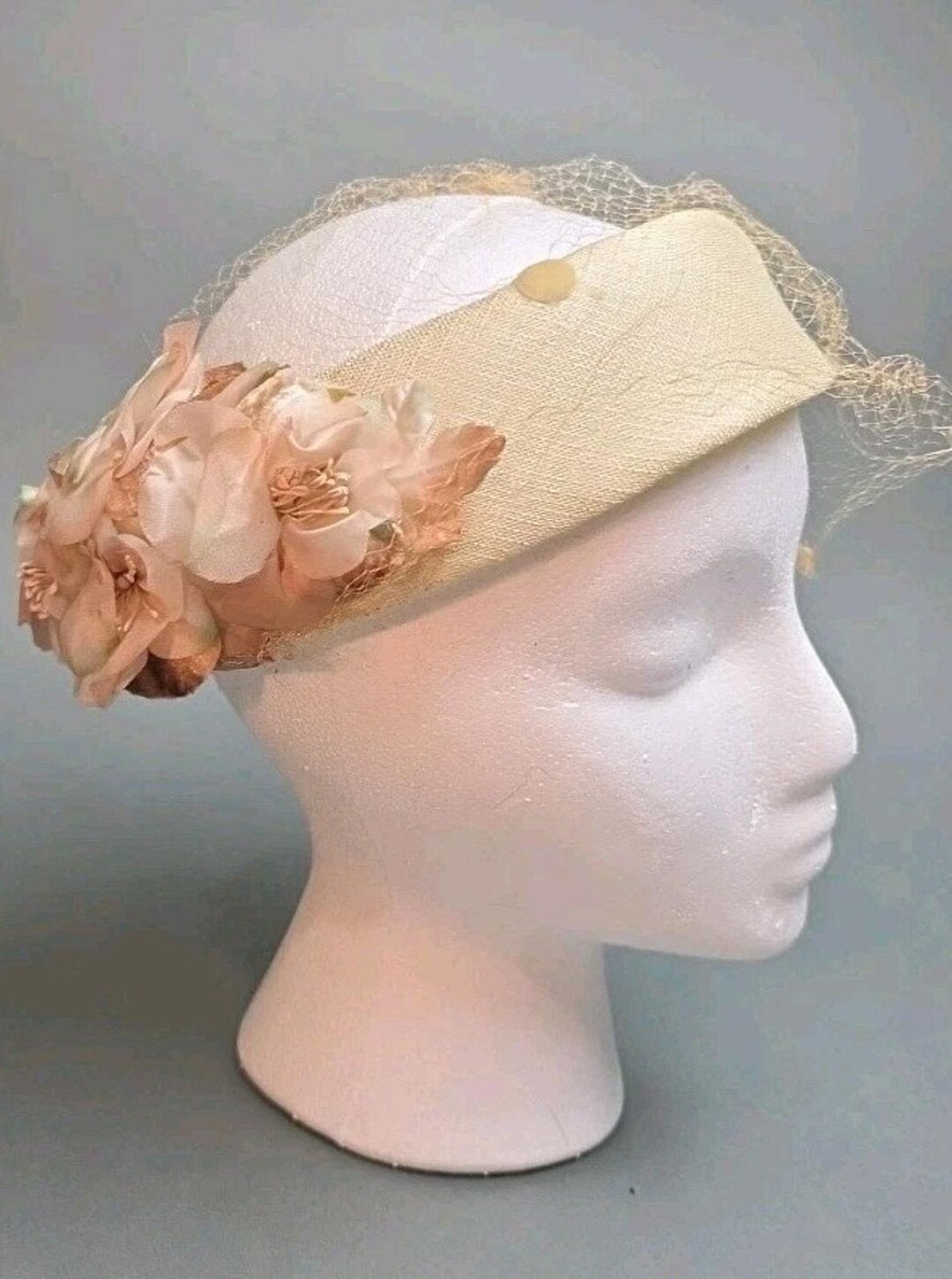 Vintage Ivory Floral Halo Veiled Church Hat - Etsy