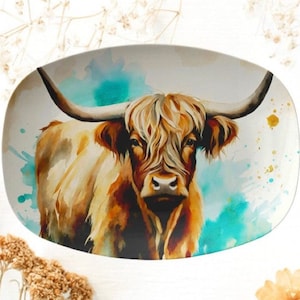 Western Highland Cow Platter , Farmhouse Dinnerware , Bull Cattle Ranch ...