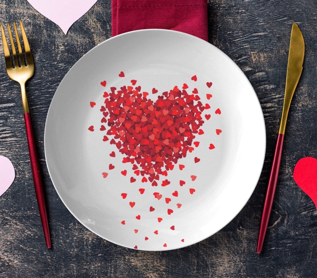 Hearts Valentines Plates | Floating Red Hearts Dinner Plate | Valentine ...