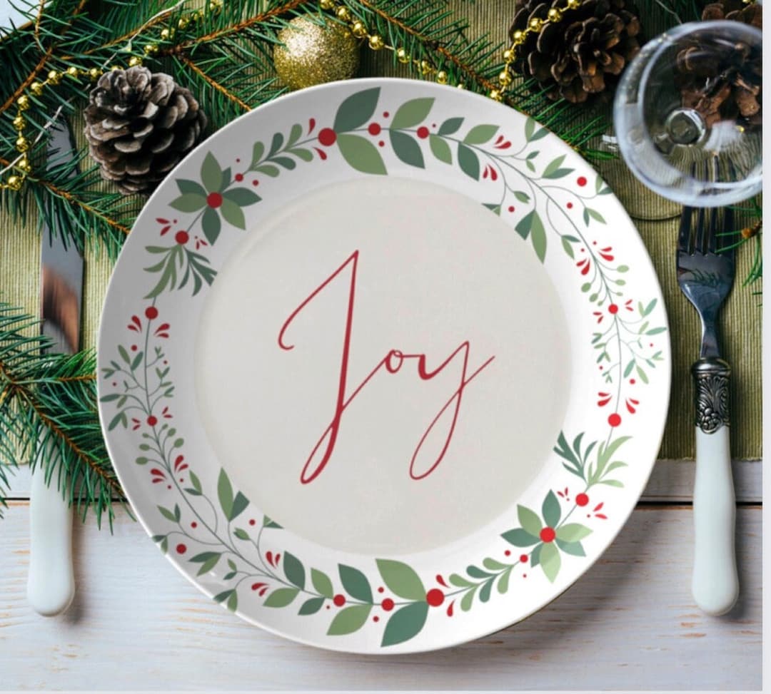 Christmas Joy Plate, Christmas Dinner Plate Set, Christmas Dinnerware, Holiday Dining, Christmas ...