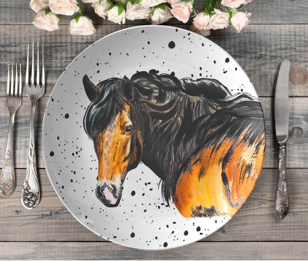 Horse Stallion Dinner Plate, Farmhouse Style Horse Plate Set, Horse ...