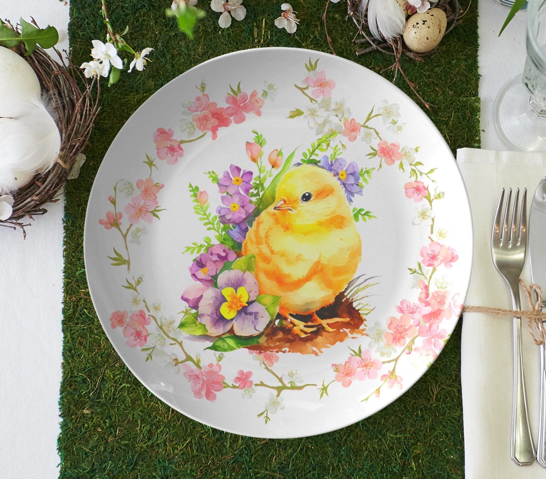 Easter Chick Floral Dinner Plate | Spring Chicken Plate Set | Easter ...
