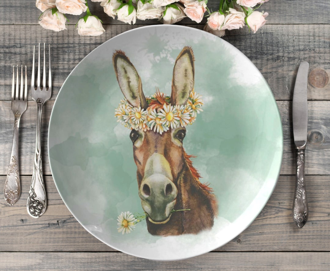 Farm Donkey Dinner Plate | Farmhouse Dinnerware | Farm Animal Dishes ...