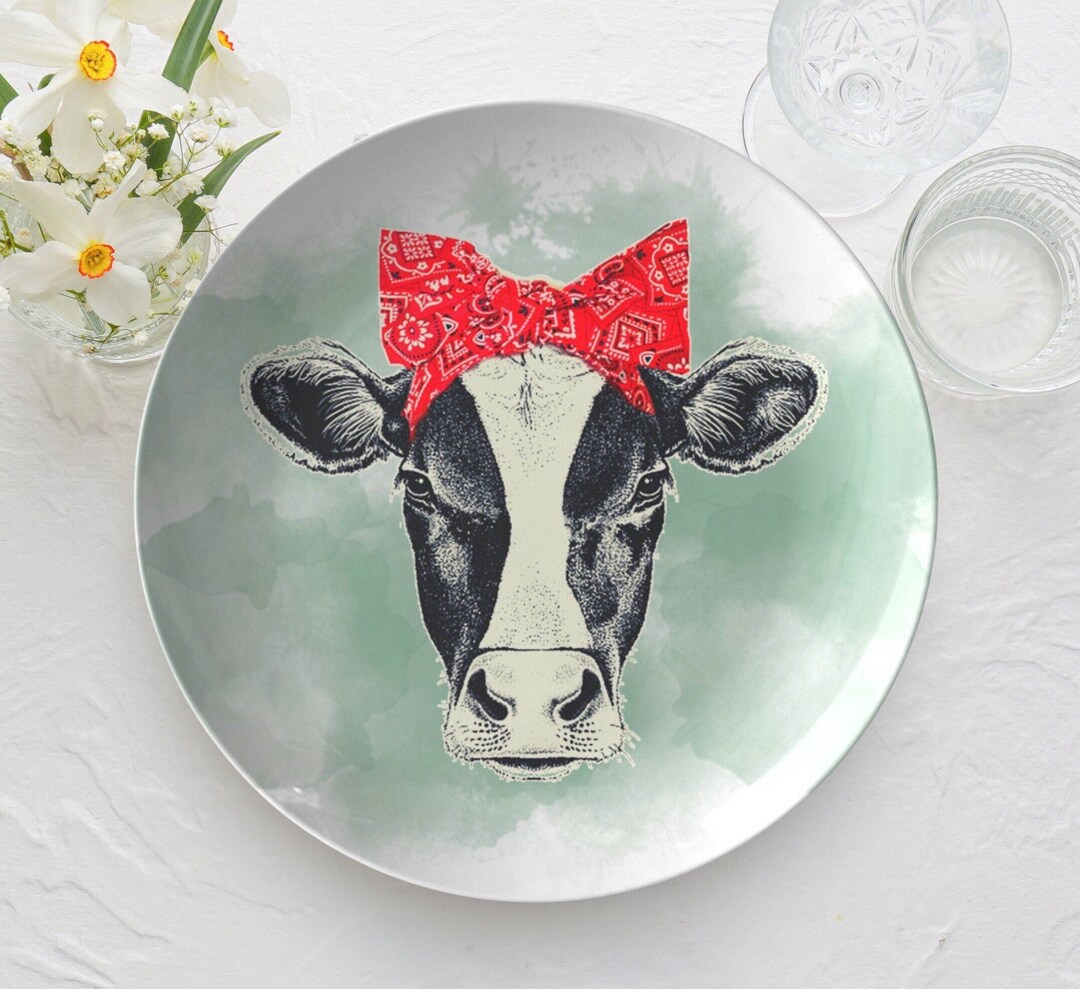 Farm Cow Dinner Plate, Farmhouse Plate Set, Milk Cow Plate, Farmhouse ...