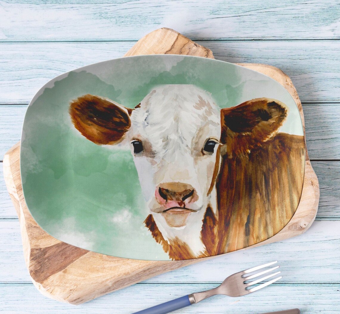 Farmhouse Cow Serving Platter | Farm Cow Platter | Hereford Cattle ...