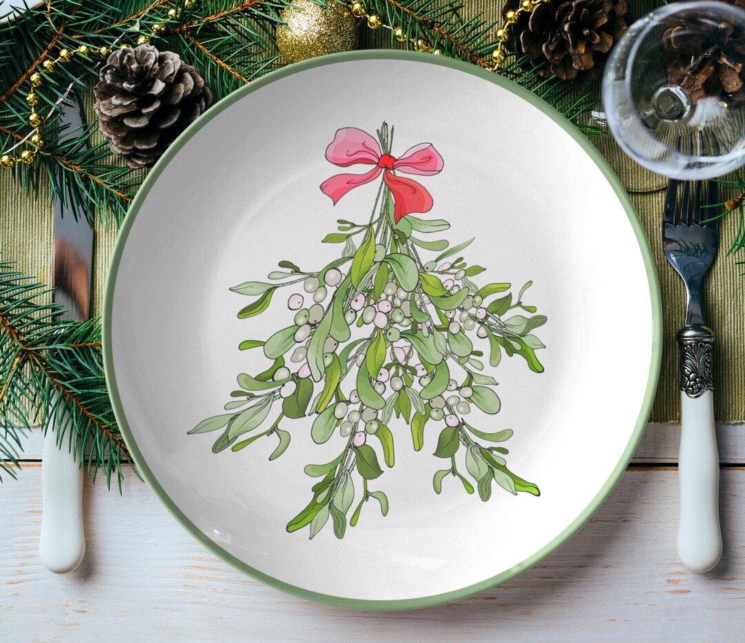 Christmas Mistletoe Plate | Christmas Dinner Plate Set | Christmas ...