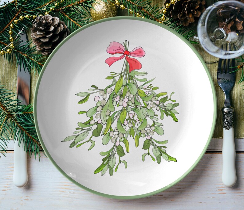 Christmas Mistletoe Plate Christmas Dinner Plate Set - Etsy