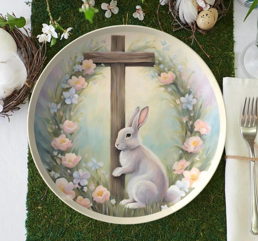 Bunny Rabbit Dinner Plate, Easter Bunny Plate Set, Floral Spring Bunny ...