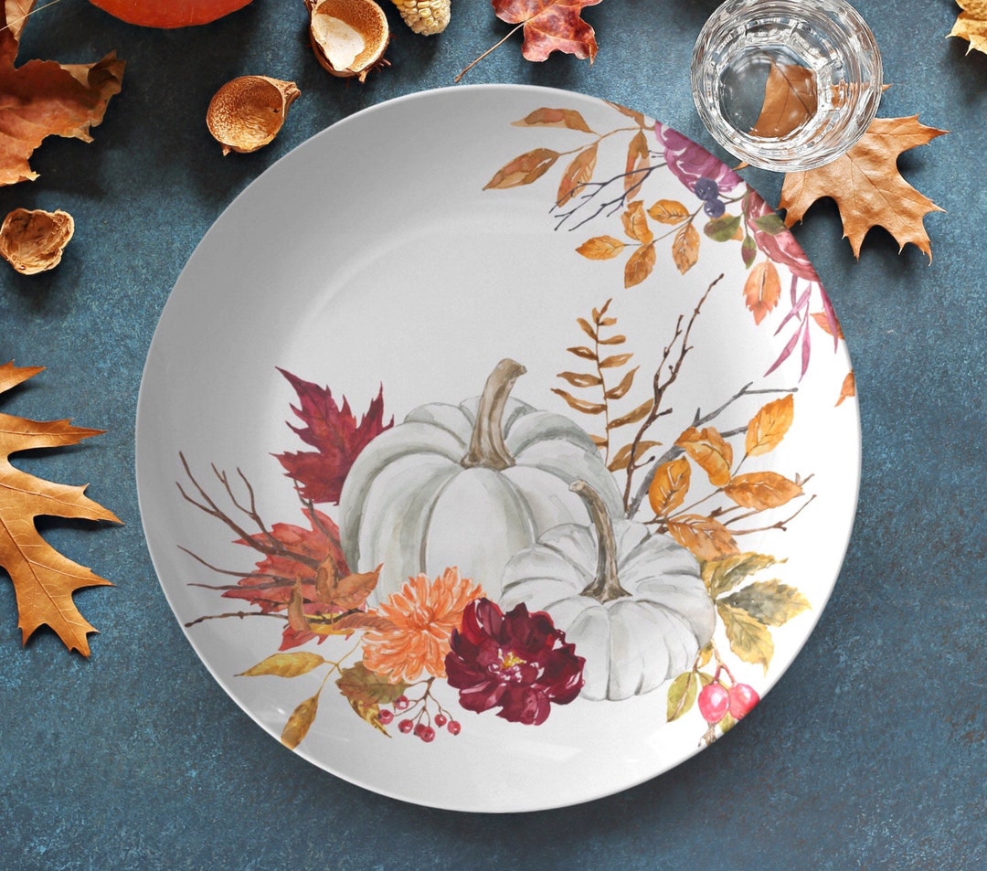 Fall Pumpkins Floral Dinner Plate, Thanksgiving Plate Set, Fall ...