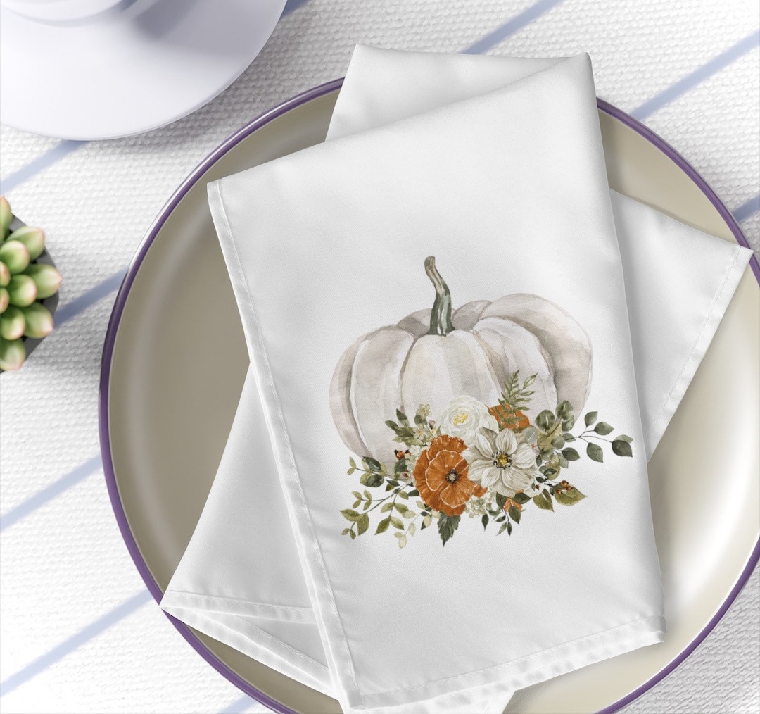 Fall Pumpkins Napkins Set , Floral Pumpkin Dinner Napkins , White ...