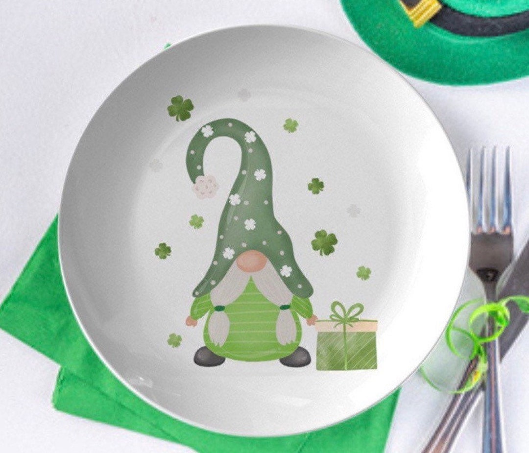 Saint Patricks Day Gnome Plate | Shamrock Dinner Plate | Holiday Plate ...