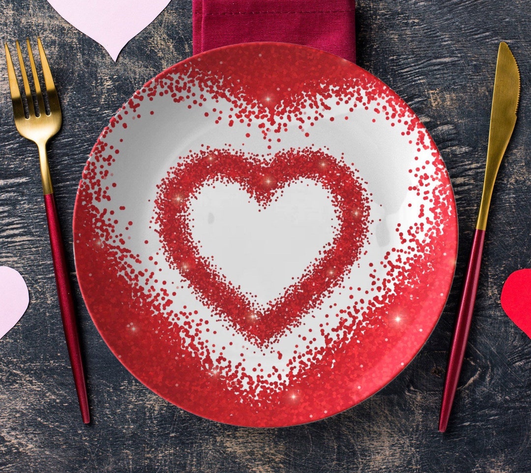 Valentine’s Day Red Heart Plate | Red Sparkle Heart Dinner Plate ...