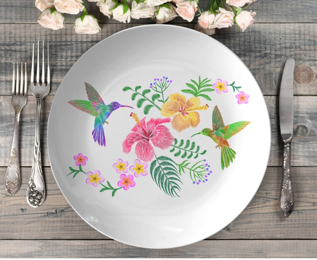 Hummingbird Dinner Plates Floral Hummingbird Plates Set - Etsy