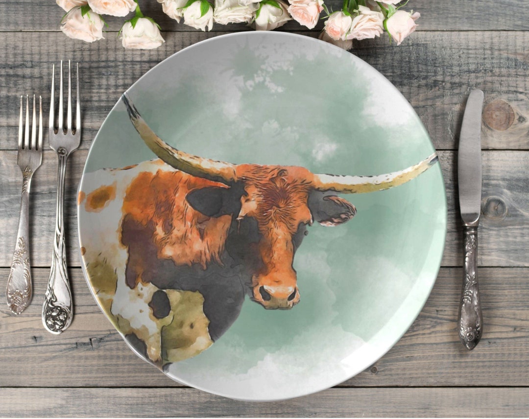 Longhorn Farmhouse Dinner Plate | Longhorn Cow Plate | Western Plates ...