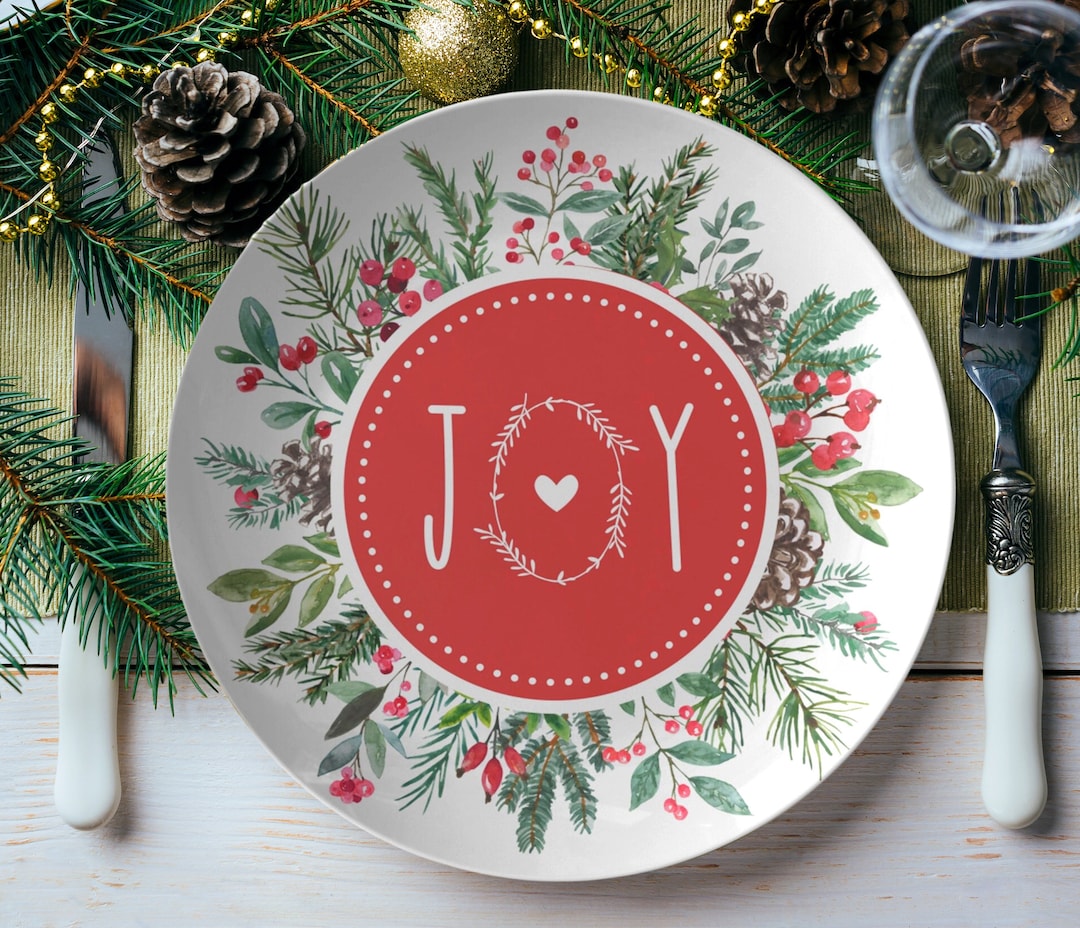 Christmas Dinner Plate Joy Plate Set Festive Holiday Plates Decorative ...