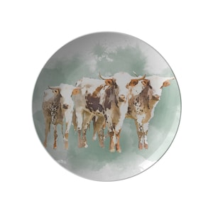 Longhorn Farmhouse Dinner Plate | Western Cattle Plate | Farm Cows ...
