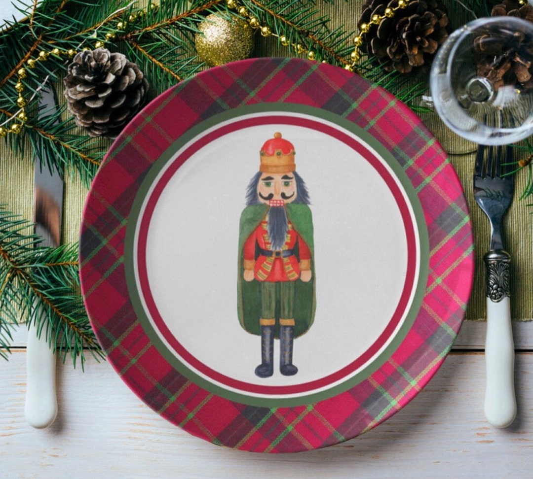 Christmas Nutcracker Plate, Christmas Dinner Plate, Plaid Holiday ...