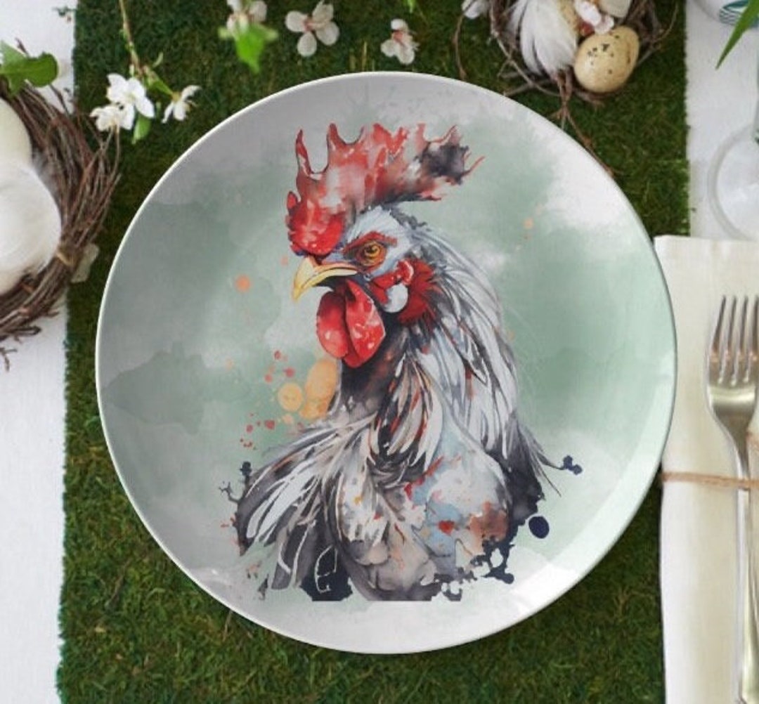 Rooster Dinner Plate, Farmhouse Dinner Plates, Country Dinnerware, Farm ...