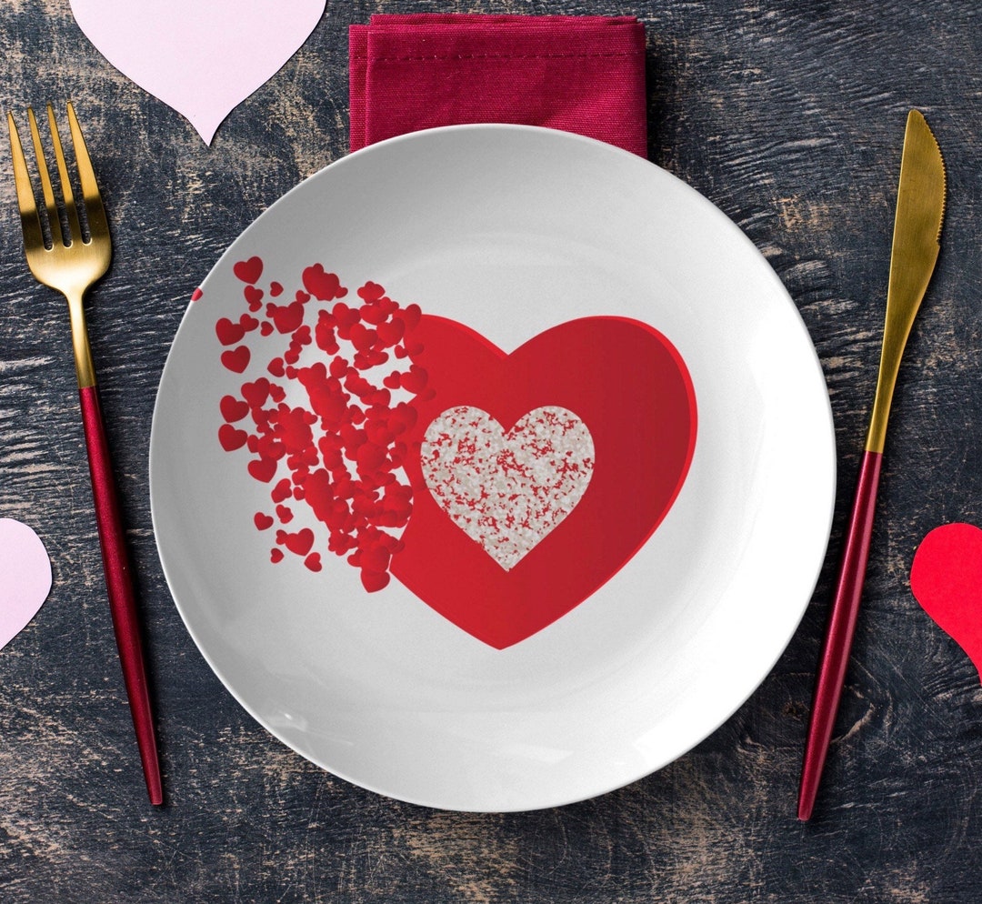Valentines Red Hearts Dinner Plate , Sparkle Silver Red Heart Plate ...
