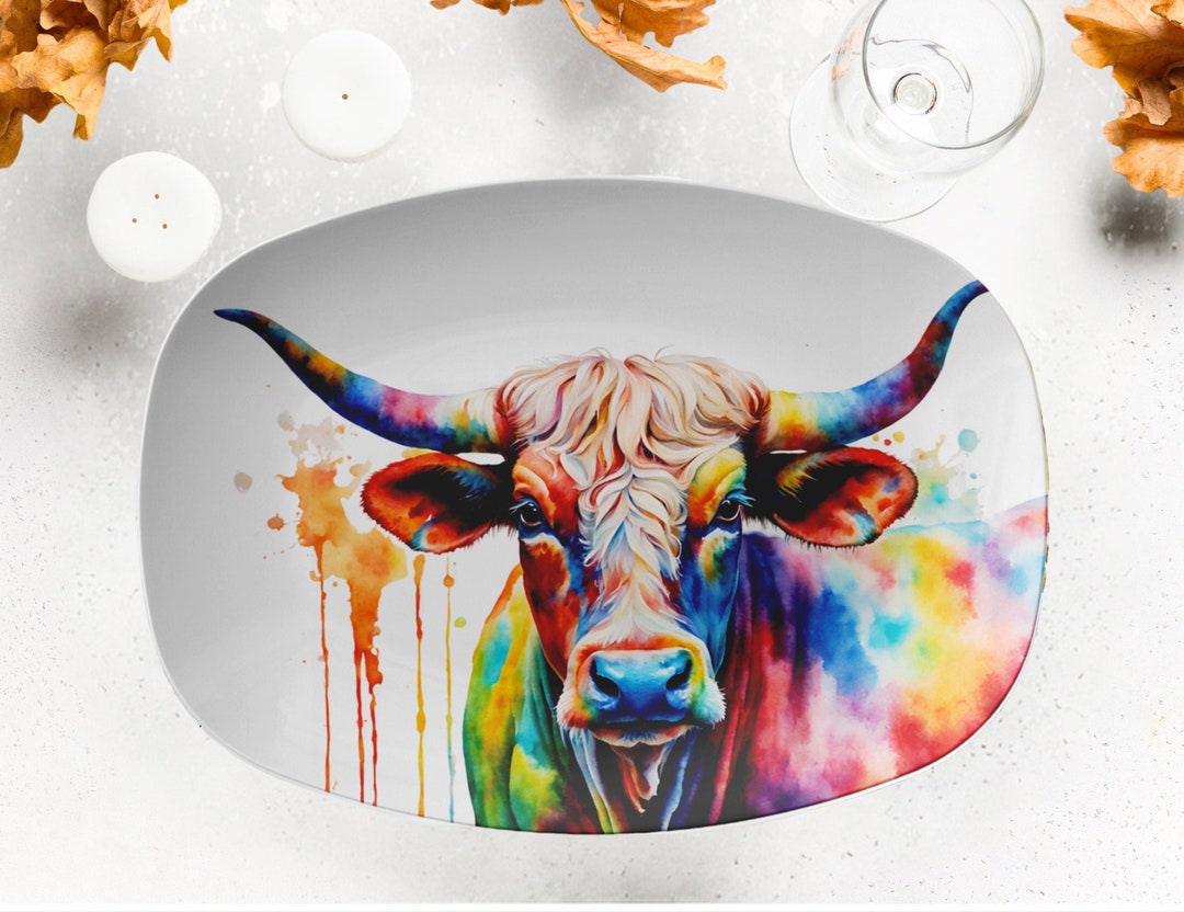 Farmhouse Longhorn Bull Serving Platter, Western Longhorn Cattle ...