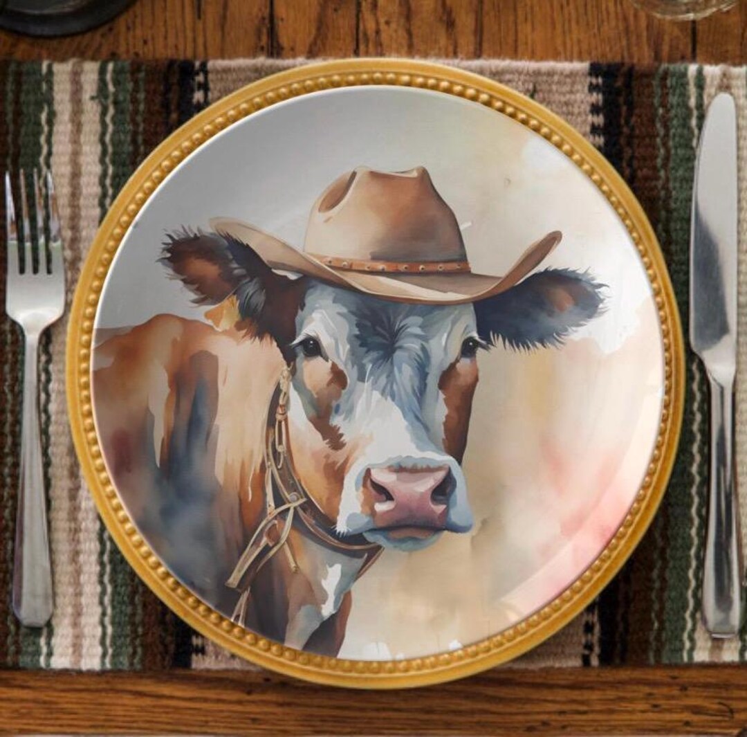 Farmhouse Cow Dinner Plate, Farm Cow Dinner Plate Set, Decorative ...