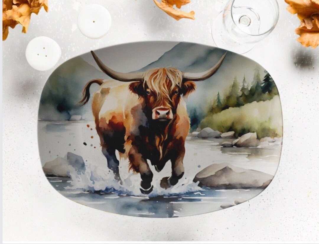 Western Highland Bull Platter, Farm Cow Serving Platter, Cattle Ranch ...