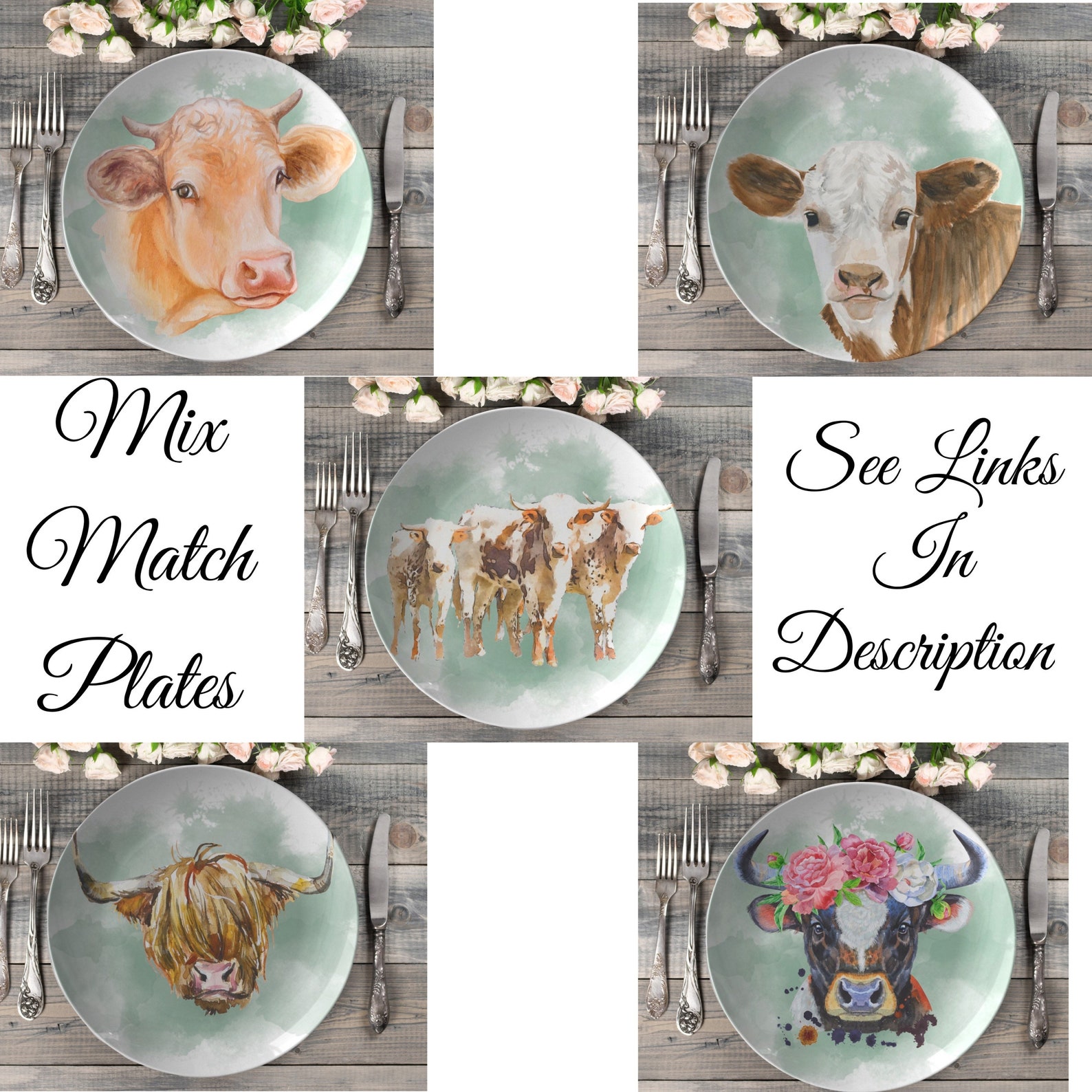 Farmhouse Cow Dinner Plate Farm Cow Dinner Plate Set - Etsy
