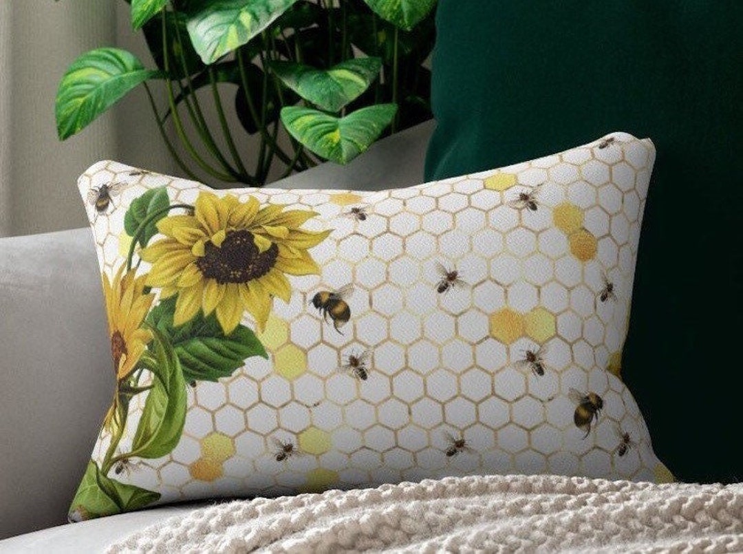 Honeybee Honeycomb Lumbar Pillow | Floral Sunflowers Bumblebee Throw ...