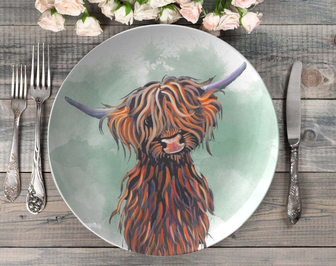 Farm Cow Dinner Plate, Highland Cow Plate, Farm Animals Plate, Cattle ...