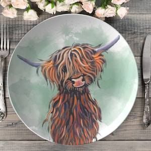 Farm Cow Dinner Plate, Highland Cow Plate, Farm Animals Plate, Cattle ...