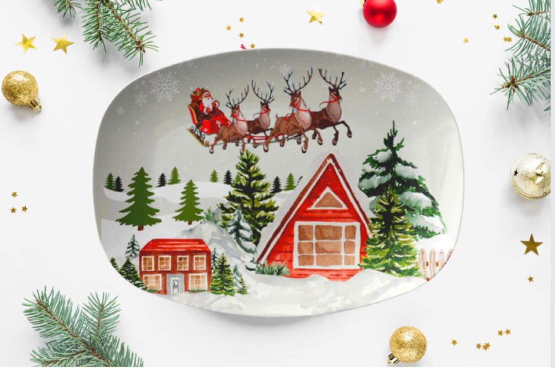 Christmas Serving Platter , Santa Plate , Christmas Reindeer Platter ...