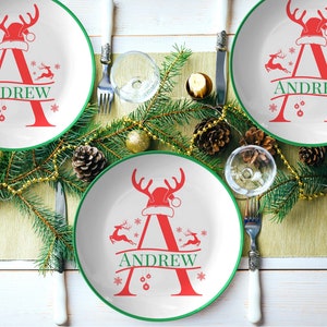 Personalized Christmas Plate Set Monogrammed Christmas Plate Customized ...