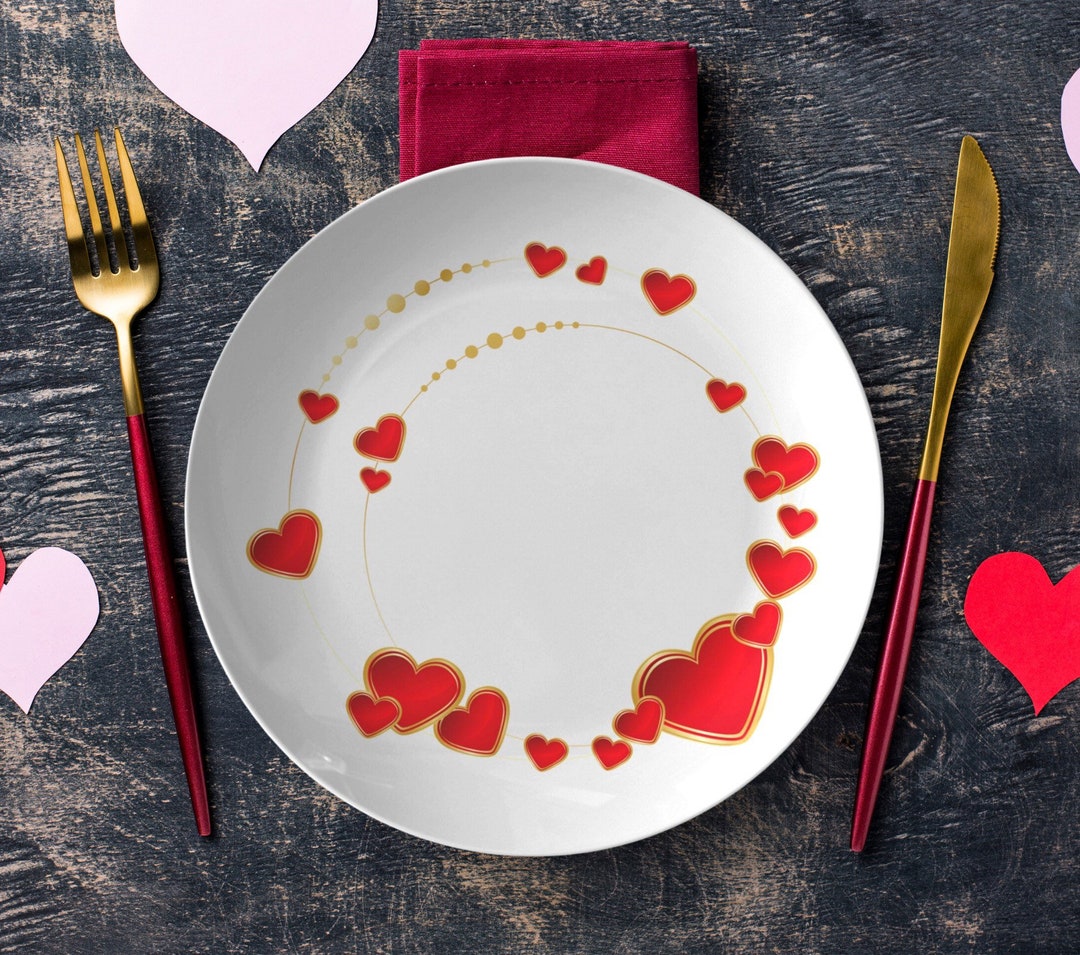 Red Hearts Valentines Plates | Gold & Red Hearts Dinner Plate Set ...