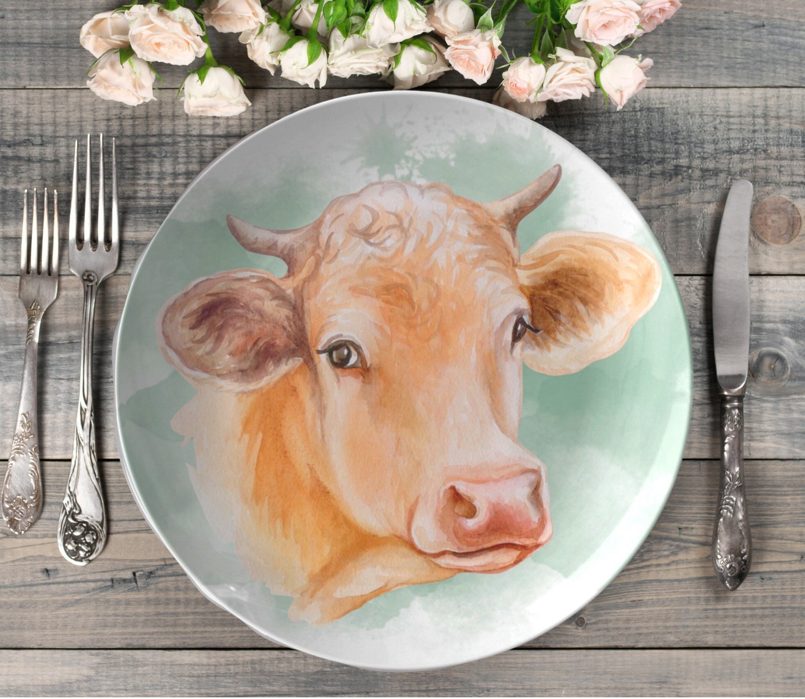 Farmhouse Cow Dinner Plate Farm Cow Dinner Plate Set - Etsy