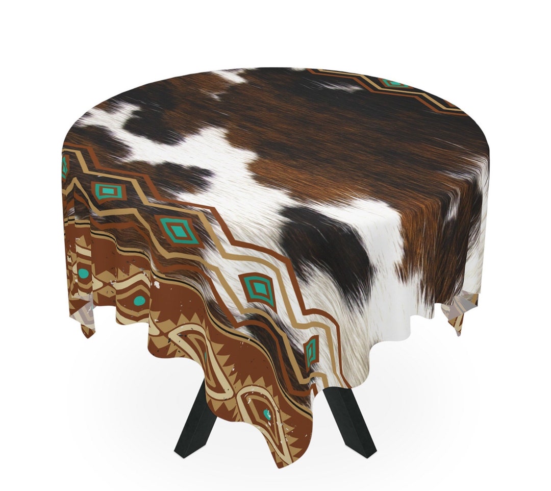 Western Cowhide Print Tablecloth | Faux Cow Print Table Cloth ...